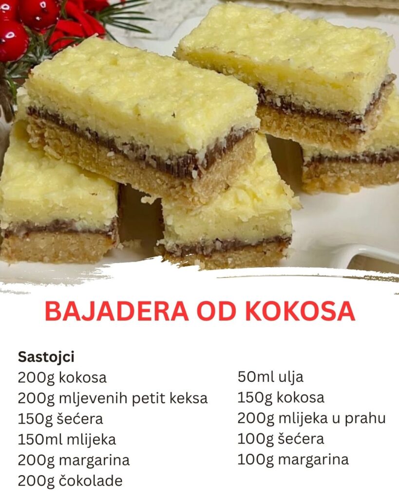 Bajadera od kokosa – Brza i ukusna poslastica bez pečenja – Kuharica.com